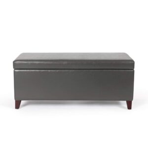 Homebeez Modern Faux Leather Lift Top Coffee Table Storage Ottoman Bench (Light Gray)