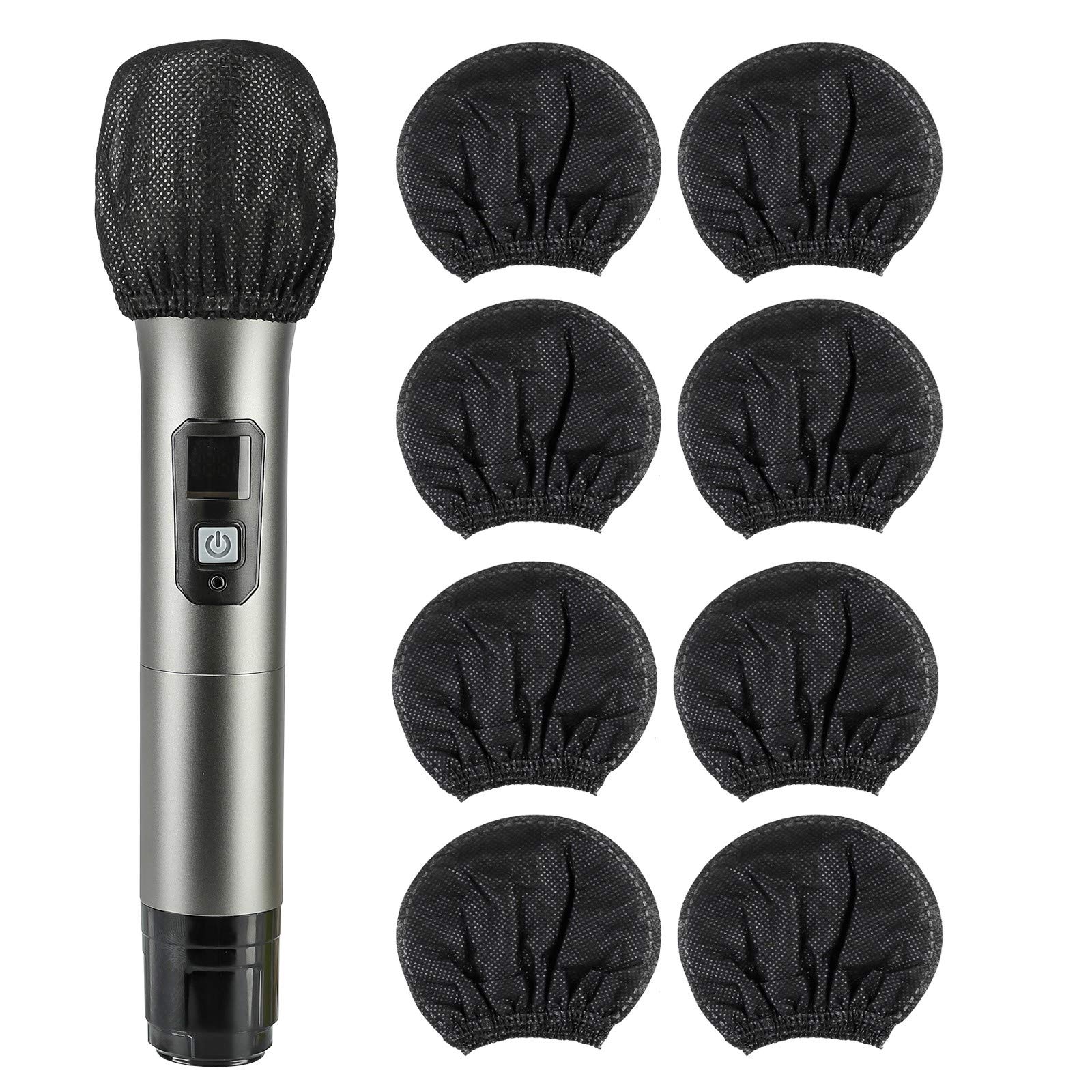 200 Pcs Disposable Microphone Cover Non-Woven Handheld Microphone Windscreen Protective Cap for Recording Room, KTV and Any Shared Environment (Black)