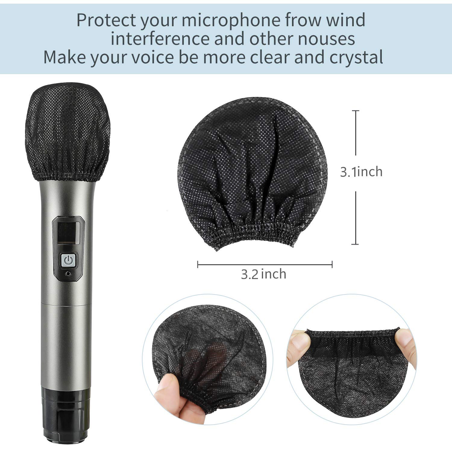 200 Pcs Disposable Microphone Cover Non-Woven Handheld Microphone Windscreen Protective Cap for Recording Room, KTV and Any Shared Environment (Black)