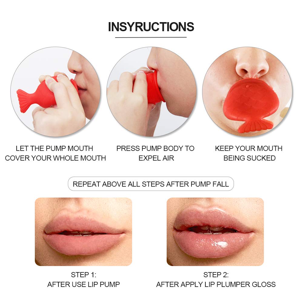 Lip Plumper Tool+Lip Plumper Gloss Set,Fish Shape Lip Enhancer Plumper Device Natural Pout Mouth Tool Lip Serum Care Moisturizing Lip Plumping Big Sexy Mouth