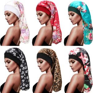 satinior 6 pcs long hair satin bonnet for sleeping extra large sleep braid bonnet elastic band silk night sleep hat for women long curly hair braids multi