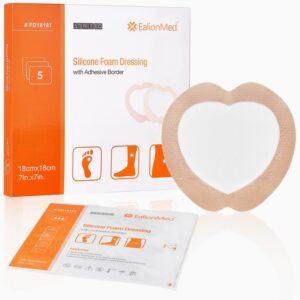 sacral silicone foam dressing with border for sacrum ulcer, pressure ulcer, butt bed sore, size 7''x7''(4.9''x5.3'' pad), painless removal high absorbency, bedsore wound bandage,5 pack