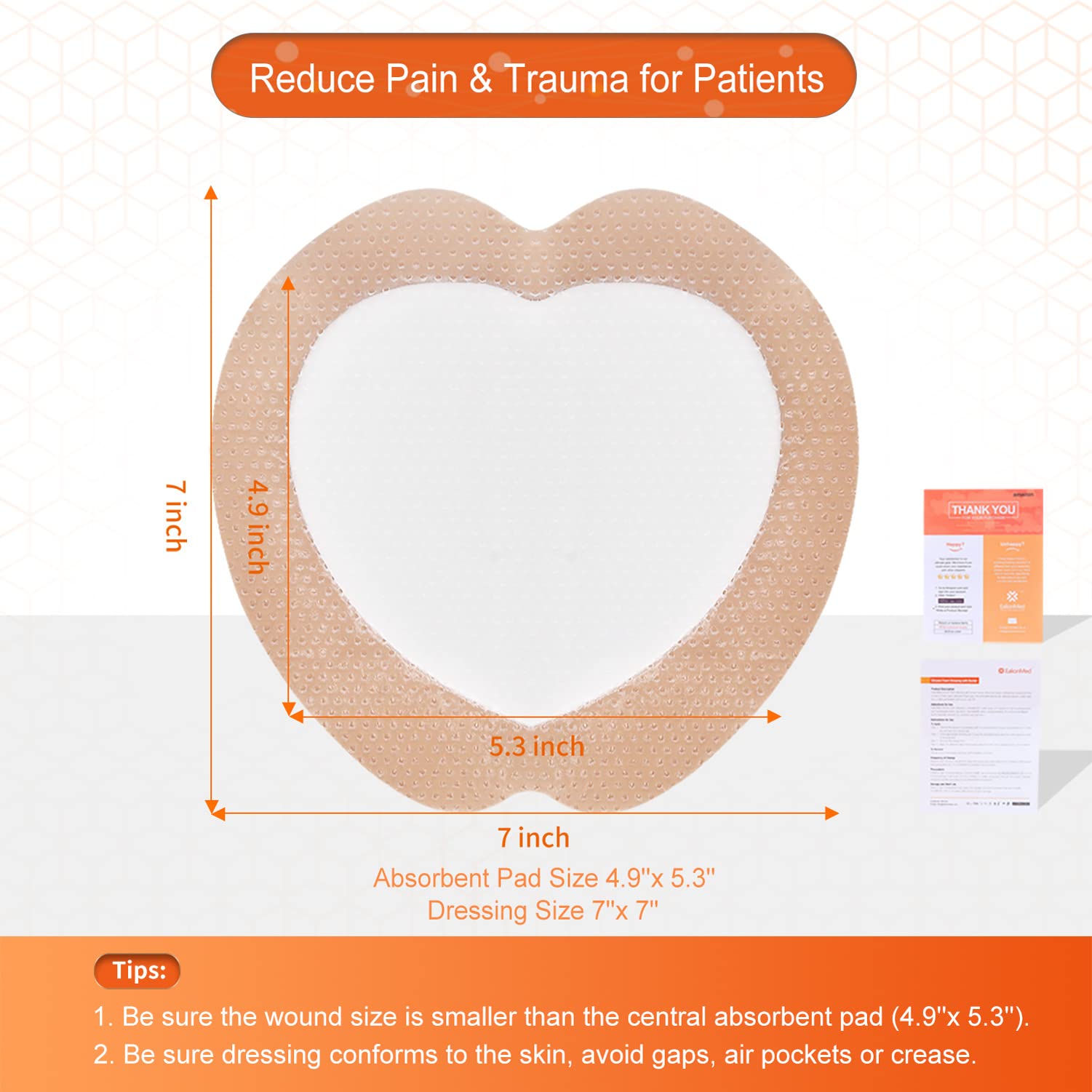 Sacral Silicone Foam Dressing with Border for Sacrum Ulcer, Pressure Ulcer, Butt Bed Sore, Size 7''x7''(4.9''x5.3'' Pad), Painless Removal High Absorbency, Bedsore Wound Bandage,5 Pack