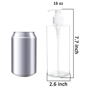 Youngever 6 Pack Clear Plastic Pump Bottles 16 Ounce, Empty Pump Bottles for Shampoo, Pump Bottles Bottles for Cleaning Solutions