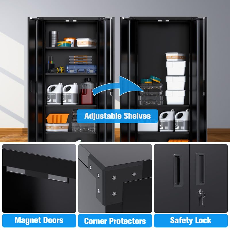 Aobabo Garage Storage Cabinet with Wheels,72In High Lockable Metal Storage Cabinet for Garage Home Storage, Black Required-Assembly