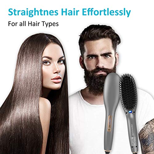 FENNYCARE Ionic Hair Straightener Brush, Enhanced Ionic Straightening Brush with 8 Heat Levels for Silky Hair, Fast Heating Portable Straightener Brush, Anti-Scald & Auto-Off &Safe and Easy to Use