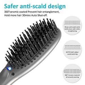 FENNYCARE Ionic Hair Straightener Brush, Enhanced Ionic Straightening Brush with 8 Heat Levels for Silky Hair, Fast Heating Portable Straightener Brush, Anti-Scald & Auto-Off &Safe and Easy to Use