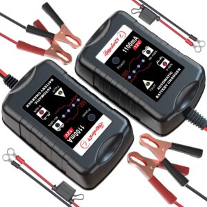 [2-pack] leicestercn 12v battery trickle charger maintainer portable smart float charger for car motorcycle lawn mower sla agm gel cell wet lead acid batteries