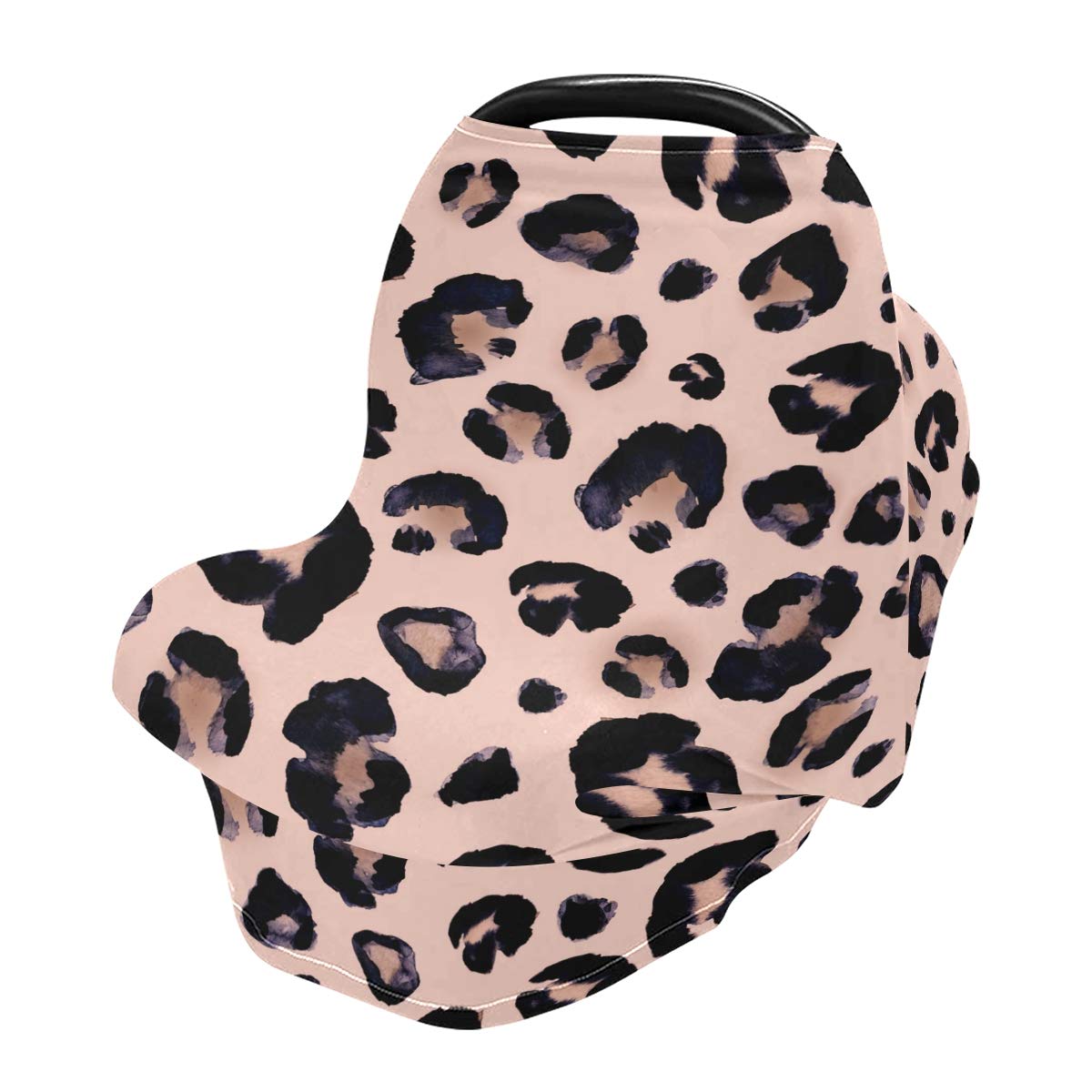 Pink Black Leopard Baby Car Seat Covers, Nursing Cover Breastfeeding Scarf Soft Breathable Stretchy Coverage, Infant Stroller Cover for Boys Girls