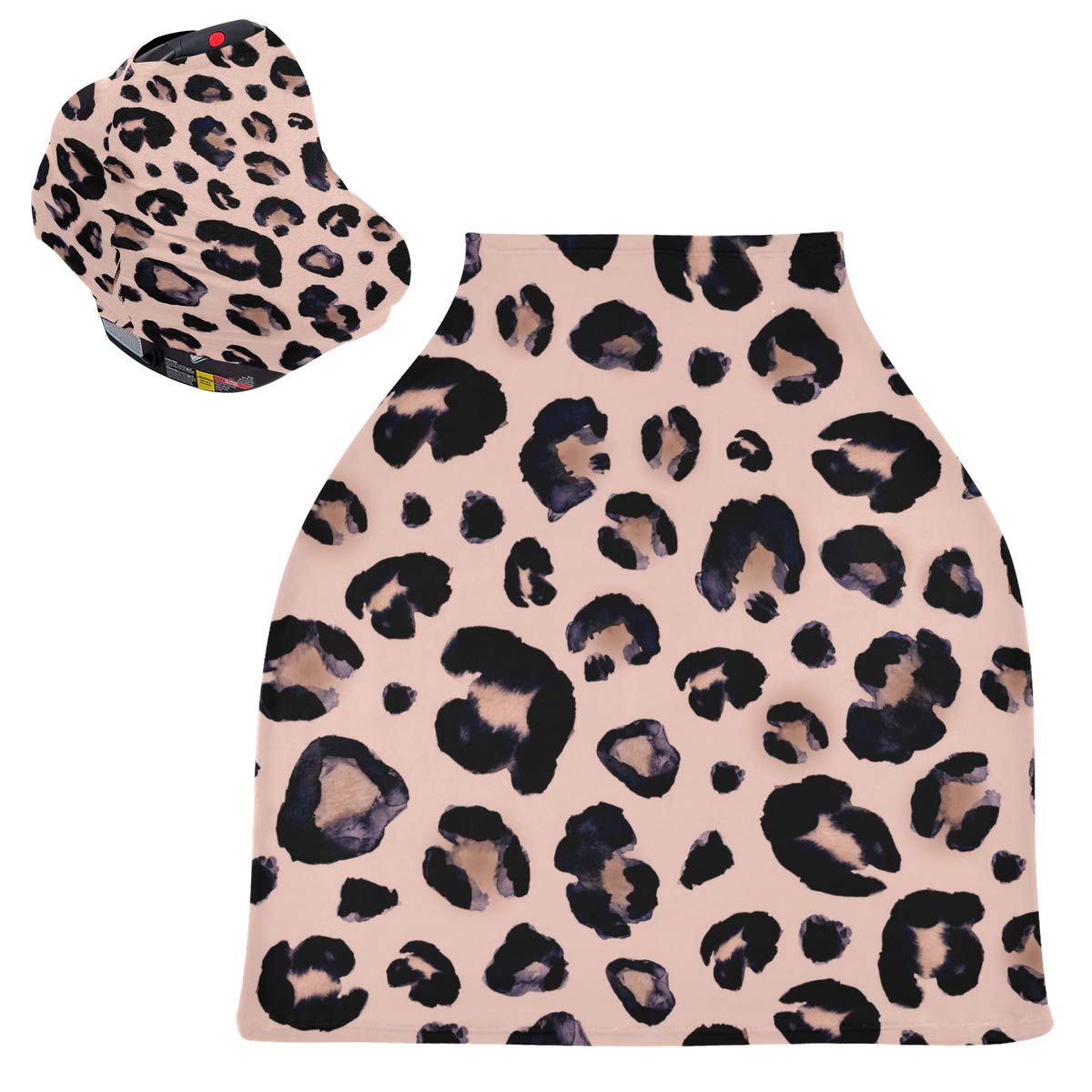 Pink Black Leopard Baby Car Seat Covers, Nursing Cover Breastfeeding Scarf Soft Breathable Stretchy Coverage, Infant Stroller Cover for Boys Girls