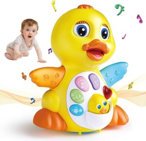 moontoy crawling duck baby toys infant tummy time toy 3 4 5 6 7 8 9 10 11 12 month with lights & music toddler light up walking dancing learning developmental gift 0-6 6-12 month 1 2 year old boy girl