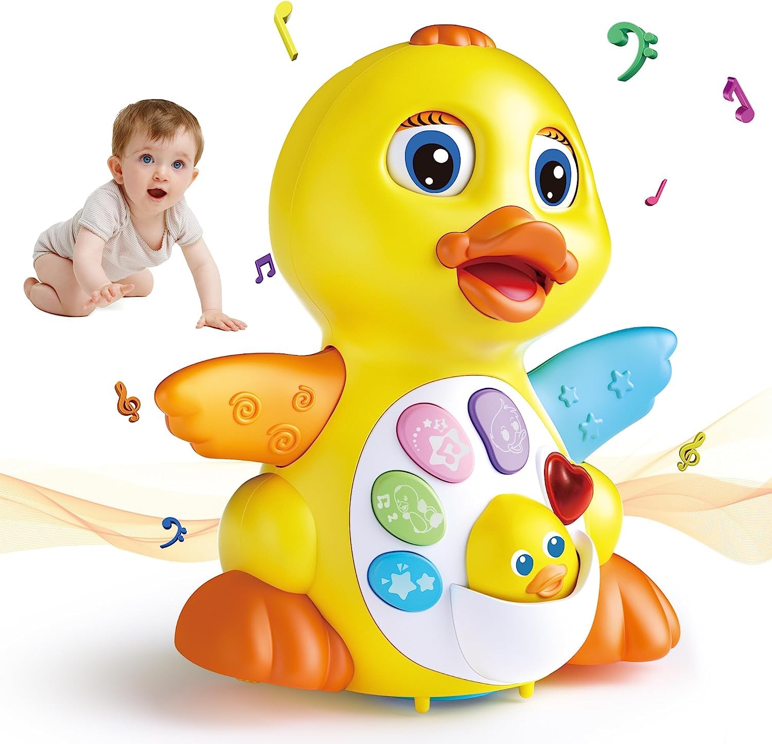 MOONTOY Crawling Duck Baby Toys Infant Tummy Time Toy 3 4 5 6 7 8 9 10 11 12 Month with Lights & Music Toddler Light Up Walking Dancing Learning Developmental Gift 0-6 6-12 Month 1 2 Year Old Boy Girl