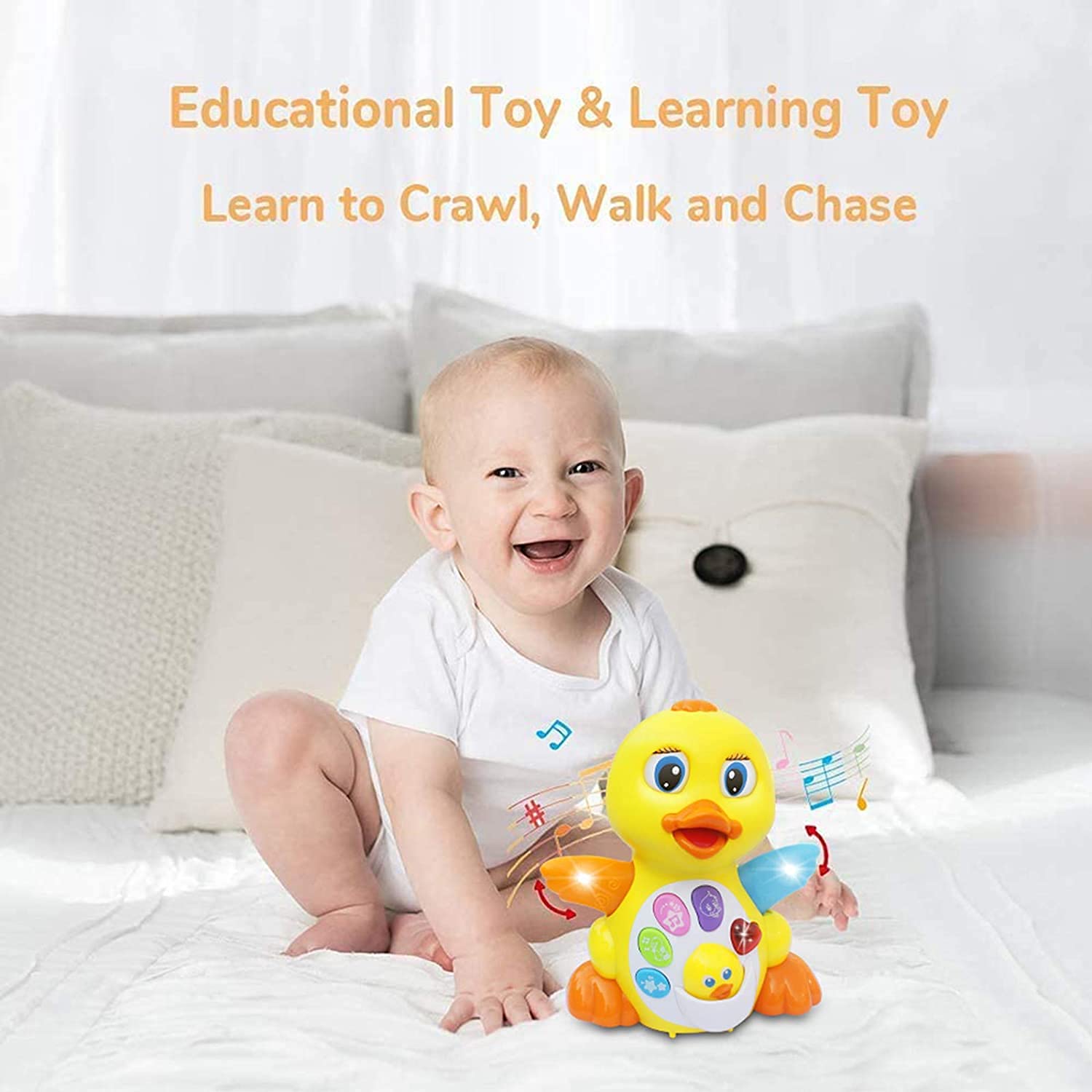 MOONTOY Crawling Duck Baby Toys Infant Tummy Time Toy 3 4 5 6 7 8 9 10 11 12 Month with Lights & Music Toddler Light Up Walking Dancing Learning Developmental Gift 0-6 6-12 Month 1 2 Year Old Boy Girl