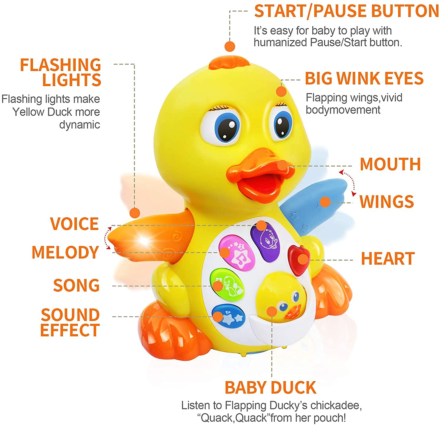 MOONTOY Crawling Duck Baby Toys Infant Tummy Time Toy 3 4 5 6 7 8 9 10 11 12 Month with Lights & Music Toddler Light Up Walking Dancing Learning Developmental Gift 0-6 6-12 Month 1 2 Year Old Boy Girl