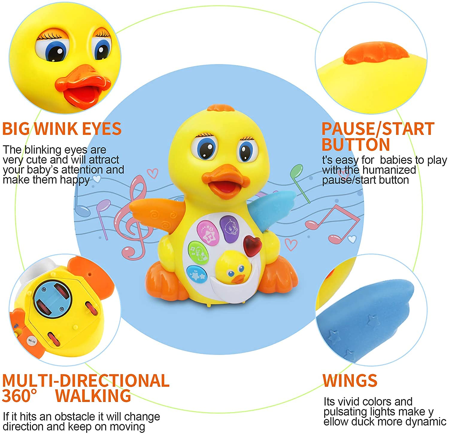 MOONTOY Crawling Duck Baby Toys Infant Tummy Time Toy 3 4 5 6 7 8 9 10 11 12 Month with Lights & Music Toddler Light Up Walking Dancing Learning Developmental Gift 0-6 6-12 Month 1 2 Year Old Boy Girl