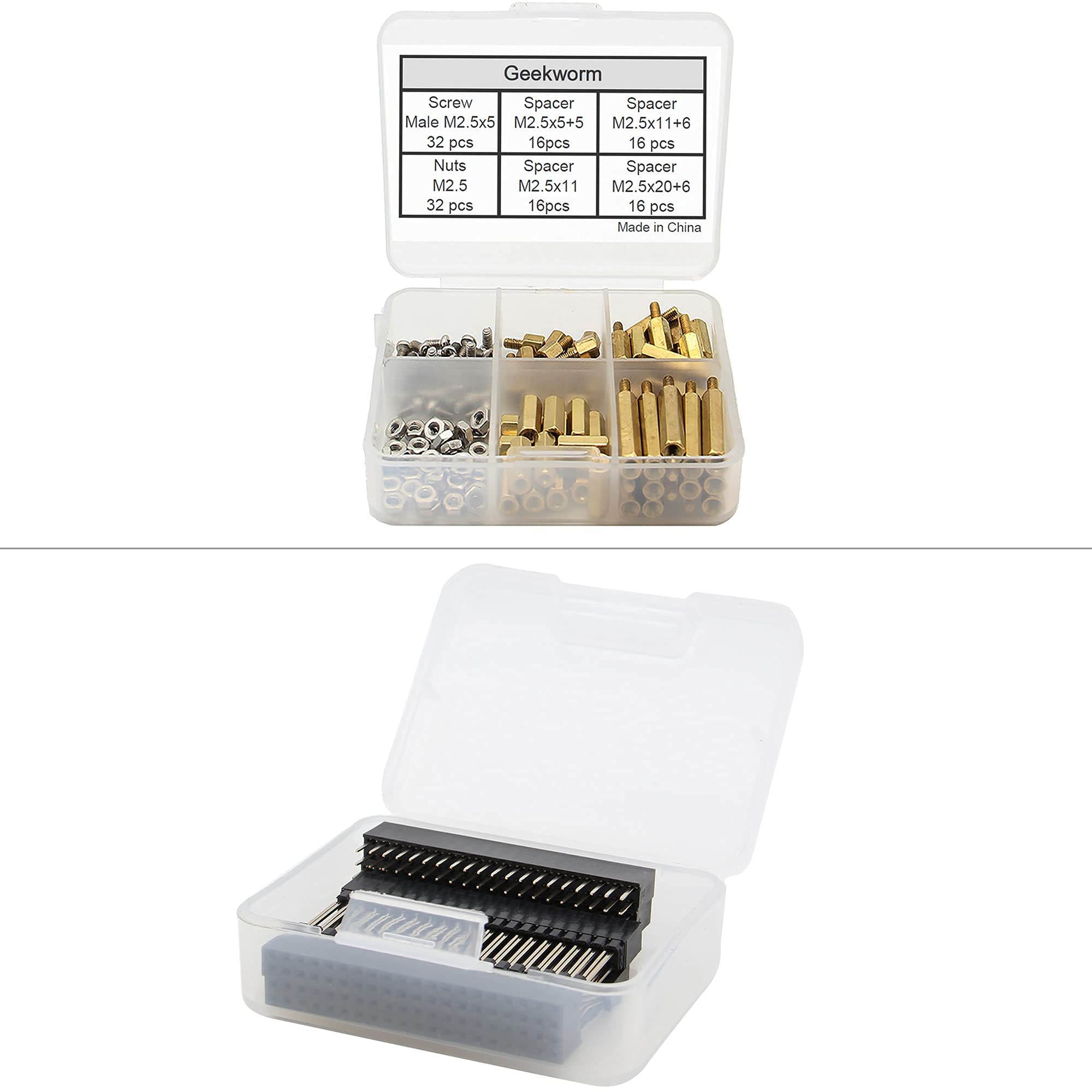 Geekworm Raspberry Pi DIY Kit 132pcs M2.5 Series Hex Brass Spacer/Standoff + Nuts + Screws Kit & 8pcs 2x20 40 Pin Stacking Female Header Kit for Raspberry Pi 4B/3B+/3B/2B/B+/A+/Zero(Zero W)