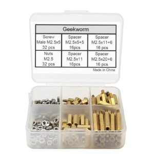 Geekworm Raspberry Pi DIY Kit 132pcs M2.5 Series Hex Brass Spacer/Standoff + Nuts + Screws Kit & 8pcs 2x20 40 Pin Stacking Female Header Kit for Raspberry Pi 4B/3B+/3B/2B/B+/A+/Zero(Zero W)