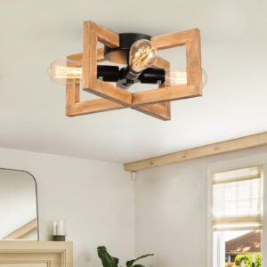 hmvpl flush mount ceiling light, 4-light farmhouse outdoor light fixture ceiling mount, wood black close to ceiling light for kitchen island dining room bedroom foyer hallway front door gazebo porch