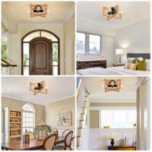 HMVPL Flush Mount Ceiling Light, 4-Light Farmhouse Outdoor Light Fixture Ceiling Mount, Wood Black Close to Ceiling Light for Kitchen Island Dining Room Bedroom Foyer Hallway Front Door Gazebo Porch