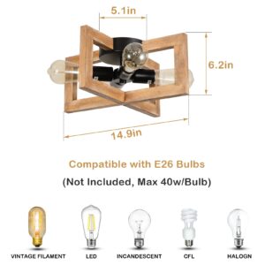 HMVPL Flush Mount Ceiling Light, 4-Light Farmhouse Outdoor Light Fixture Ceiling Mount, Wood Black Close to Ceiling Light for Kitchen Island Dining Room Bedroom Foyer Hallway Front Door Gazebo Porch