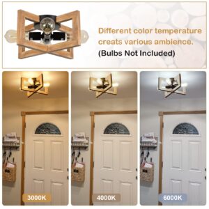 HMVPL Flush Mount Ceiling Light, 4-Light Farmhouse Outdoor Light Fixture Ceiling Mount, Wood Black Close to Ceiling Light for Kitchen Island Dining Room Bedroom Foyer Hallway Front Door Gazebo Porch