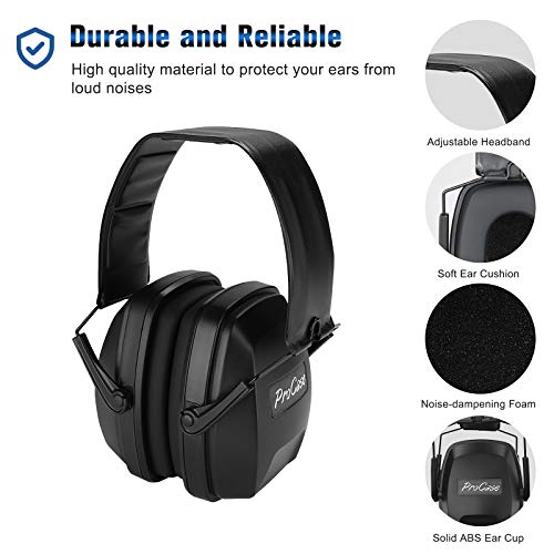 ProCase Professional Noise Reduction Safety Ear Muffs, NRR 28dB Shooters Hearing Protection, Adjustable Noise Cancelling Headphones Ear Protection for Shooting Hunting -Black