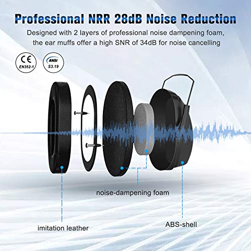 ProCase Professional Noise Reduction Safety Ear Muffs, NRR 28dB Shooters Hearing Protection, Adjustable Noise Cancelling Headphones Ear Protection for Shooting Hunting -Black