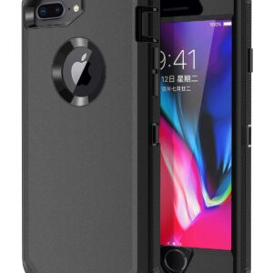 I-HONVA for iPhone 8 Plus Case, iPhone 7 Plus Case Built-in Screen Protector Shockproof 3-Layer Full Body Protection Rugged Heavy Duty Cover Case for Apple iPhone 8 Plus/7 Plus, Black