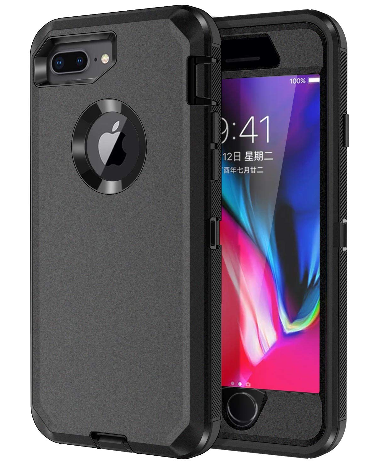 I-HONVA for iPhone 8 Plus Case, iPhone 7 Plus Case Built-in Screen Protector Shockproof 3-Layer Full Body Protection Rugged Heavy Duty Cover Case for Apple iPhone 8 Plus/7 Plus, Black