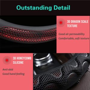 PINCTROT Steering Wheel Cover Great Grip with 3D Honeycomb Anti-Slip Design, Universal 14.5-15 Inch (Wine Red)