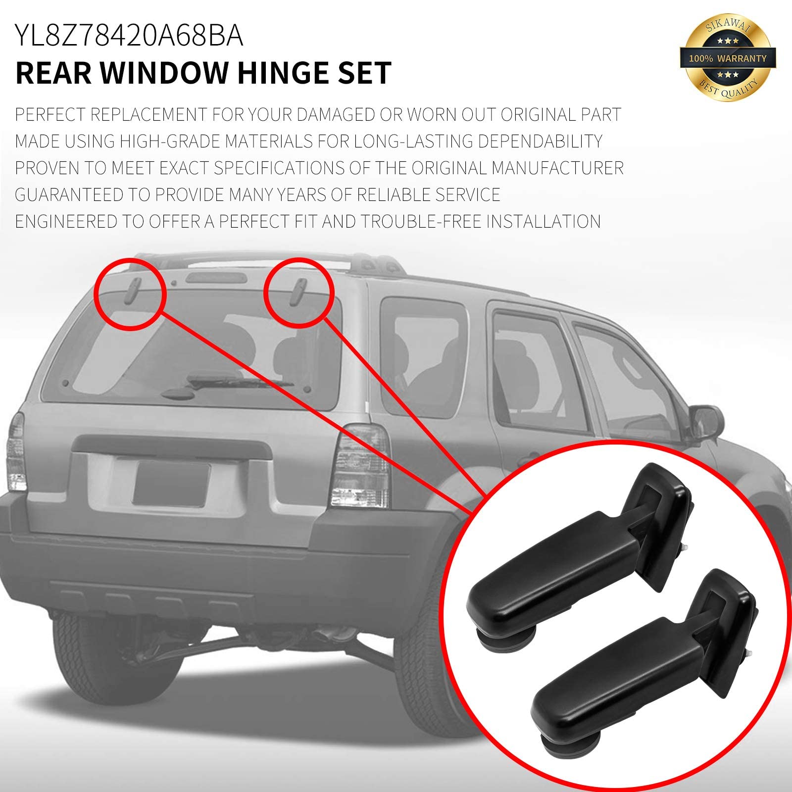 Rear Window Hinge Set Liftgate Glass Hinges Left & Right by Sikawai Fits for F-ord Esca-pe 2001 2002 2003 2004 2005 2006 2007 M-ercury Mariner 2005 2006 2007 - Replaces YL8Z78420A68BA YL8Z78420A69BA