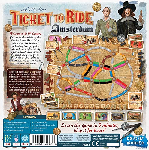 Ticket to Ride Amsterdam Board Game - Train Route-Building Strategy Game, Fun Family Game for Kids & Adults, Ages 8+, 2-4 Players, 10-15 Minute Playtime, Made by Days of Wonder