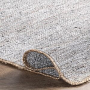 nuLOOM Sabby Hand Woven Leather Flatweave Runner Rug, 2' x 6', Light Grey