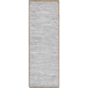 nuLOOM Sabby Hand Woven Leather Flatweave Runner Rug, 2' x 6', Light Grey