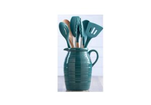 farmhouse crock and utensil set 7 piece green ceramic