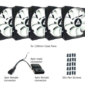 Apevia 512S-WB 120mm 4pin Molex & 3pin Motherboard Black/White Case Fan (5-pk)