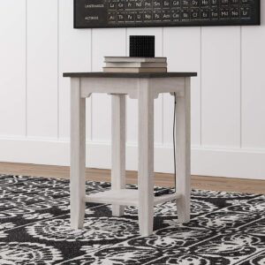 Signature Design by Ashley Dorrinson Square Chair Side End Table with Lower Fixed Shelf and USB Charging Port, Antique White & Brown