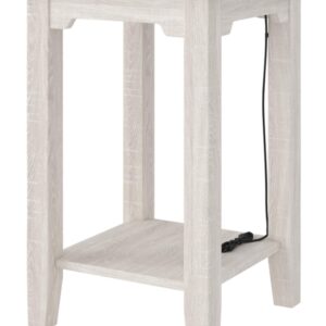 Signature Design by Ashley Dorrinson Square Chair Side End Table with Lower Fixed Shelf and USB Charging Port, Antique White & Brown