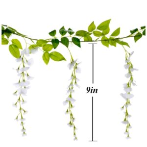 CB Gypsy 10 Pcs (60ft Total) Wisteria Artificial Flower Garland, Fake Wisteria Vine Leaves Silk Hanging Flowers for Home Garden Outdoor Ceremony Wedding Arch Floral Party Decor (White)