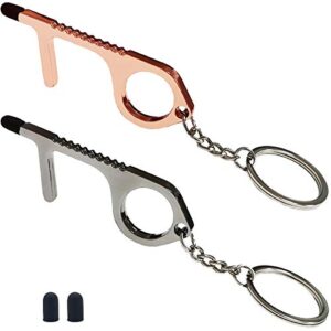 2 pcs no touch door opener tool, safe edc touchless keychain with stylus used to avoid touching public dirty surfaces, doors, touchscreens, buttons (rose gold&grey)