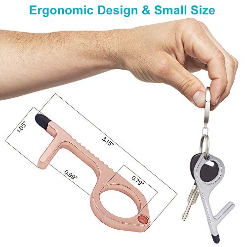 2 PCS No Touch Door Opener Tool, Safe EDC Touchless Keychain with Stylus Used to Avoid Touching Public Dirty Surfaces, Doors, Touchscreens, Buttons (Rose Gold&Grey)