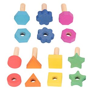 tickit-74001 rainbow wooden nuts & bolts - set of 14 - 7 nuts and 7 bolts in matching shapes & colors - for ages 12m+ - loose parts wooden toys for toddlers and preschoolers