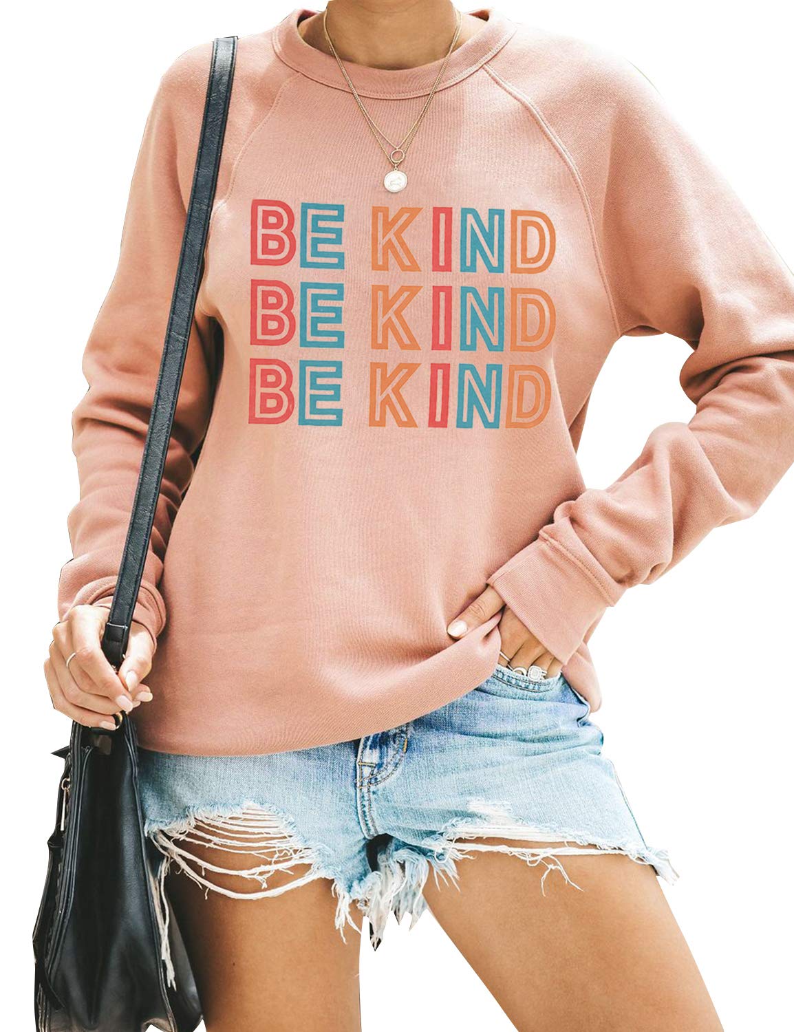 Blooming Jelly Womens Be Kind Sweatshirt Crewneck Loose Fit Cute Long Sleeve Tops Ladies Fall Clothes Winter Teacher Outfits (X-Large, Pink)