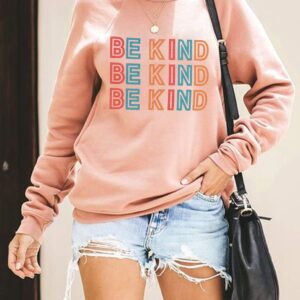 Blooming Jelly Womens Be Kind Sweatshirt Crewneck Loose Fit Cute Long Sleeve Tops Ladies Fall Clothes Winter Teacher Outfits (X-Large, Pink)