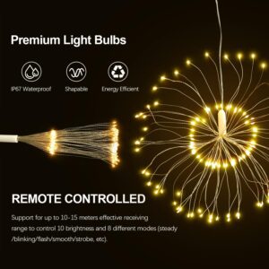 KIKILIVE Firework Lights, 8 Pack LED Copper Wire Fireworks Lights Fairy Lights Christmas Fireworks Hanging Dimmable String 8 Modes Waterproof with Remote Control for Christmas Wedding Garden