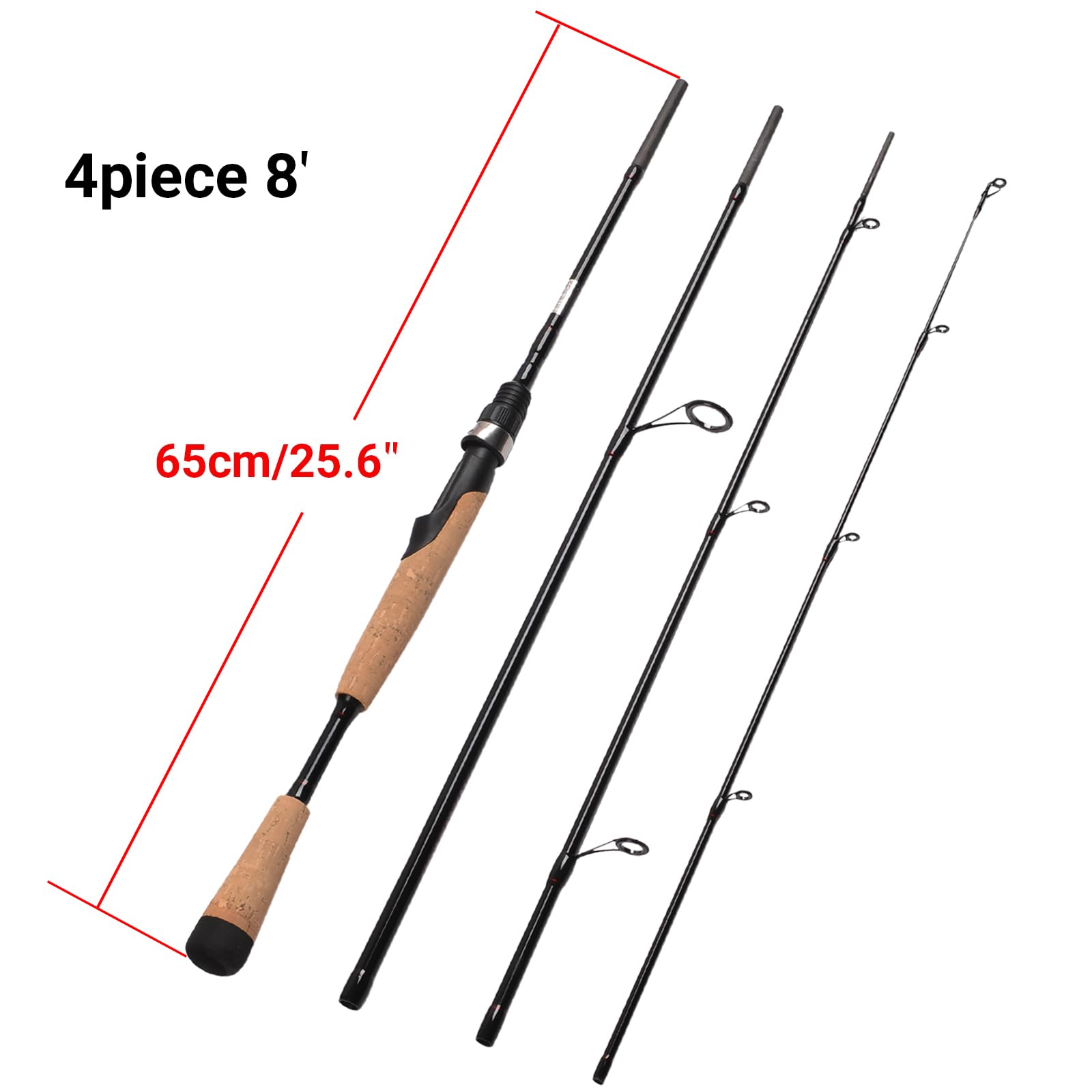 Fiblink 4 Pieces Travel Spinning Rod Medium Carbon Spinning Fishing Rod Portable Fishing Rod (8' Medium Heavy)