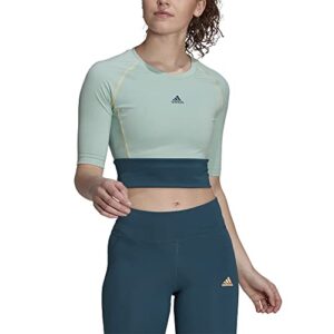 adidas women's sportphoria short sleeve crop aeroready, hazy green/wild teal, x-large