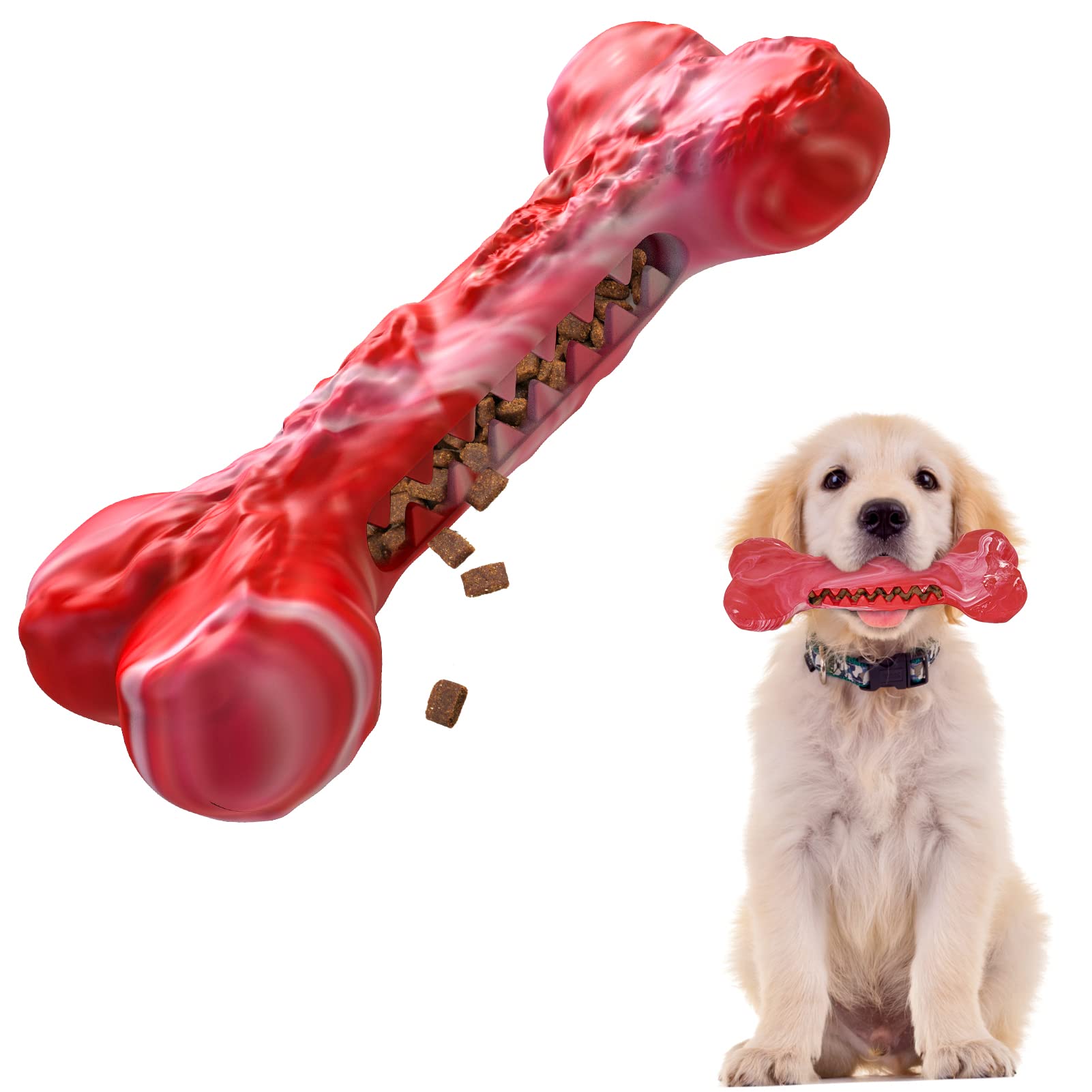 Dog Chew Toys for Aggressive Chewers, Durable Rubber Dog Bones Chew Toys, Interactive Tough Dog Toys for Large Medium Small Dog, Indestructible Dog Toy for Cleaning Teeth and Training (Large)