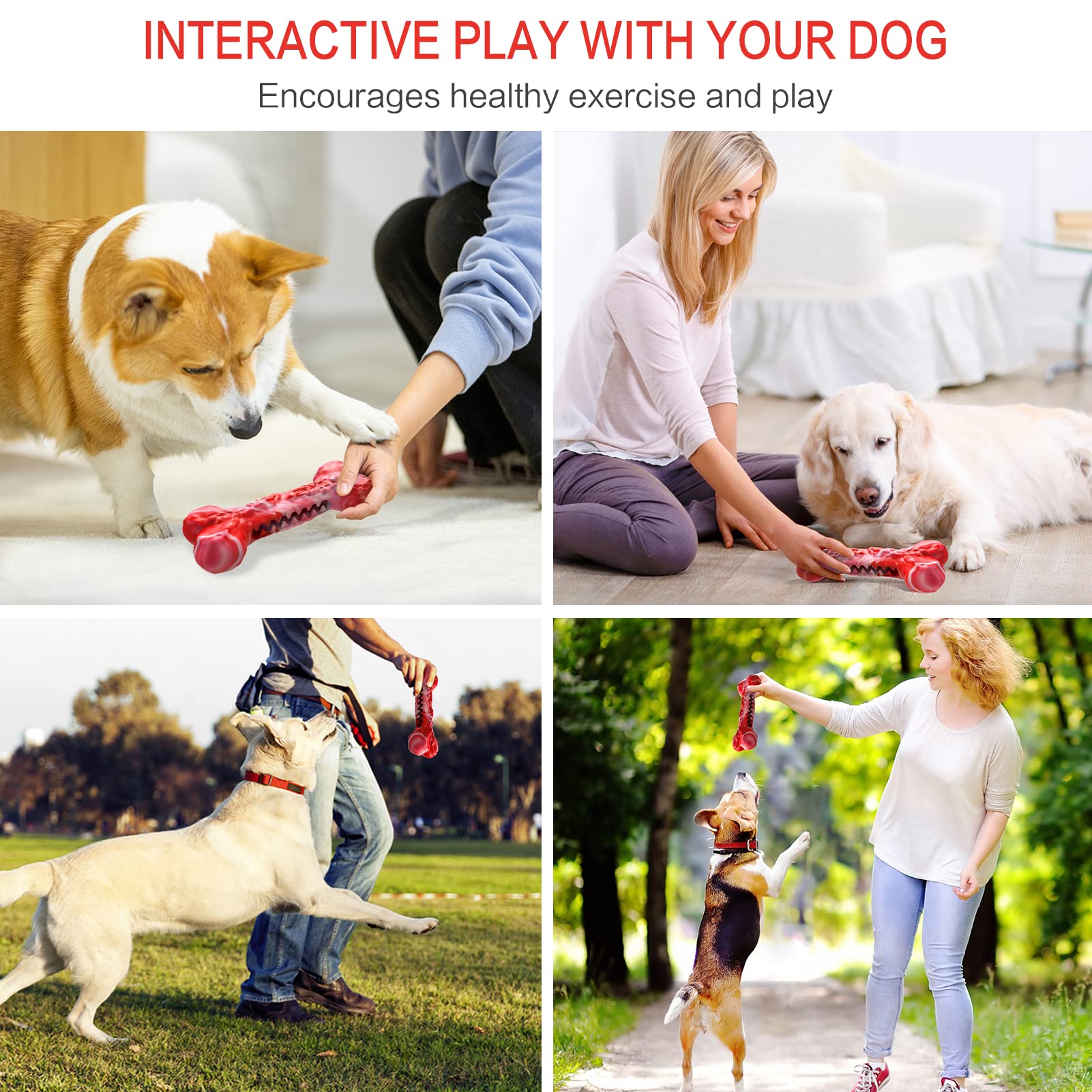 Dog Chew Toys for Aggressive Chewers, Durable Rubber Dog Bones Chew Toys, Interactive Tough Dog Toys for Large Medium Small Dog, Indestructible Dog Toy for Cleaning Teeth and Training (Large)