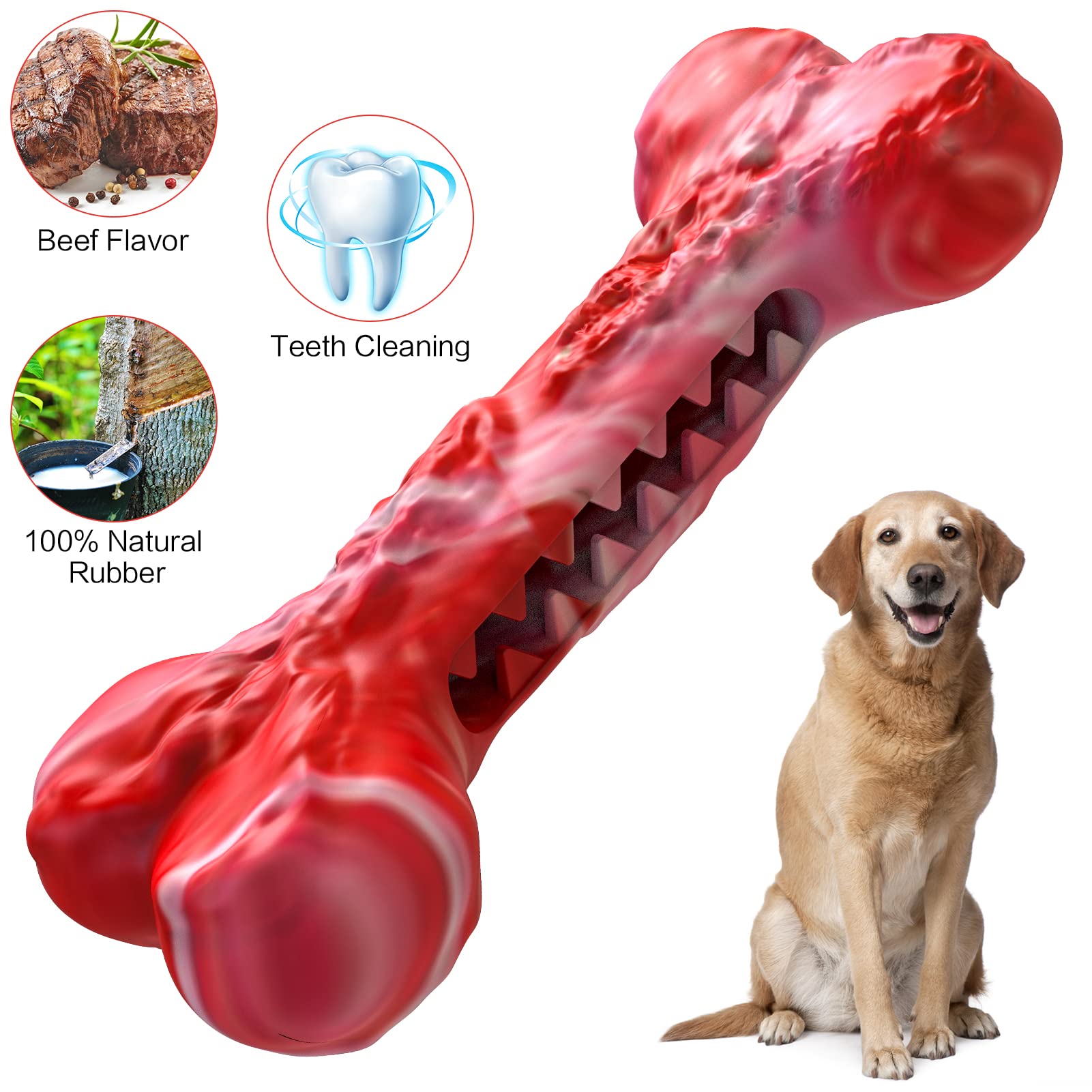 Dog Chew Toys for Aggressive Chewers, Durable Rubber Dog Bones Chew Toys, Interactive Tough Dog Toys for Large Medium Small Dog, Indestructible Dog Toy for Cleaning Teeth and Training (Large)